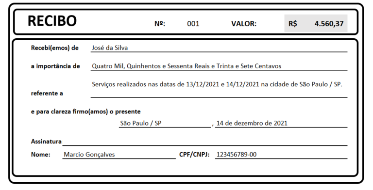 Planilha de Recibo no Excel - Baixe Grátis - Excel Easy