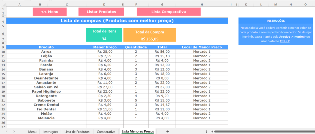 lista de compras de supermercado - Excel Easy