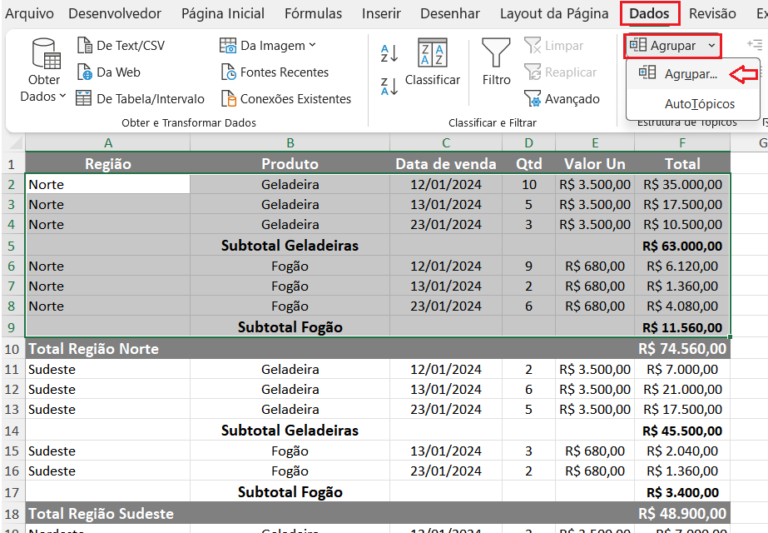 Agrupar Linhas Excel | Guia Completo - Excel Easy