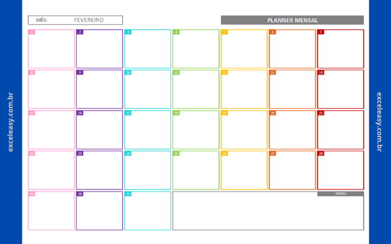 Planner Mensal para Imprimir: 10 Modelos Gratuitos - Excel Easy