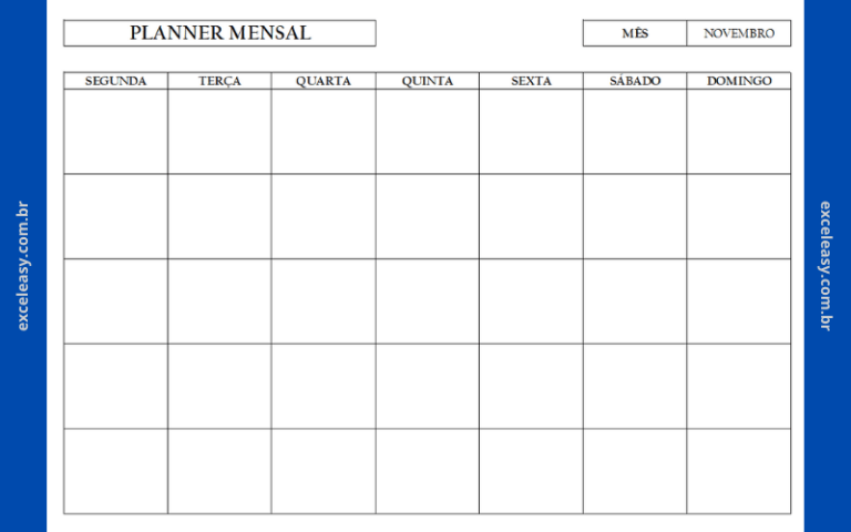 Planner Mensal Para Imprimir 10 Modelos Gratuitos Excel Easy
