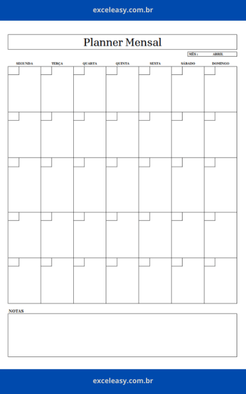 Planner Mensal para Imprimir: 10 Modelos Gratuitos - Excel Easy