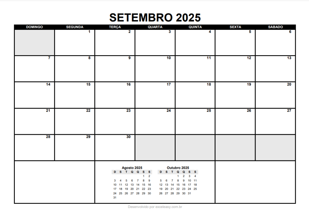 Calendário 2025 Para Imprimir | Baixe Grátis - Excel Easy