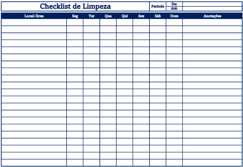 Planilha de Limpeza Semanal para Imprimir: 6 Modelos Grátis - Excel Easy